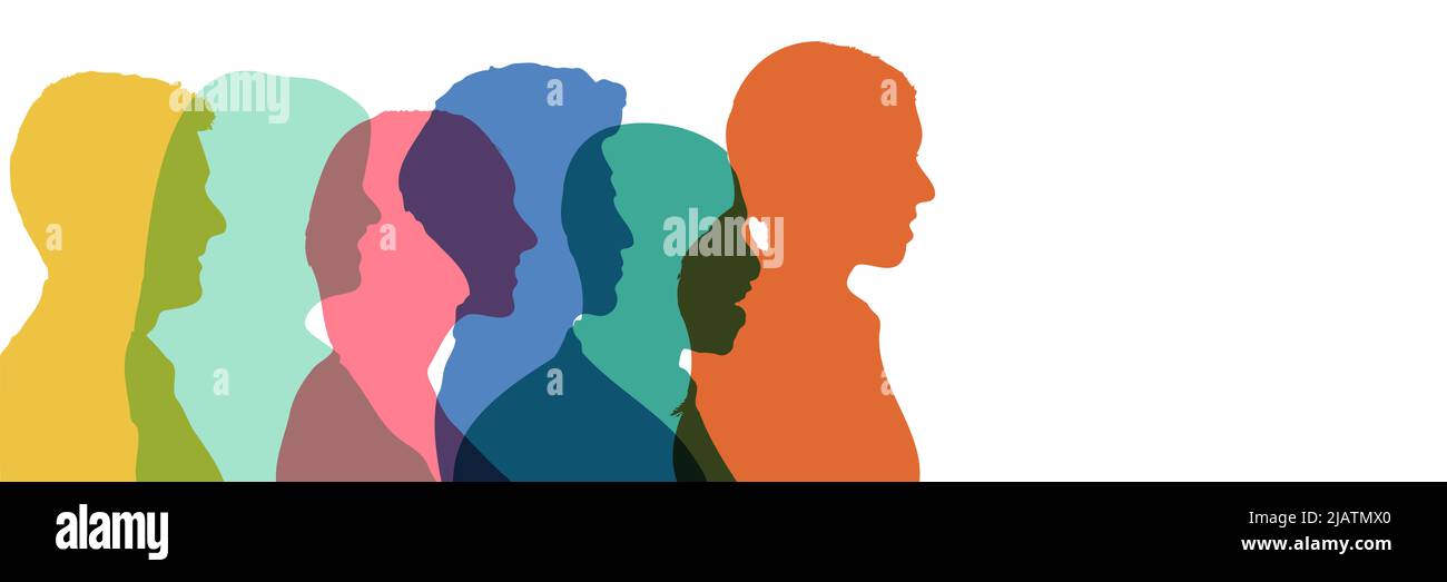 People in profile in many colorful colors as a society and diversity ...