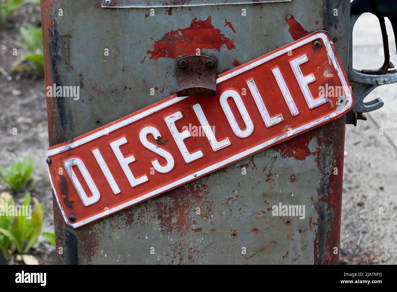 Old Dutch sign for selling diesel fuel from a pump close up Stock Photo ...