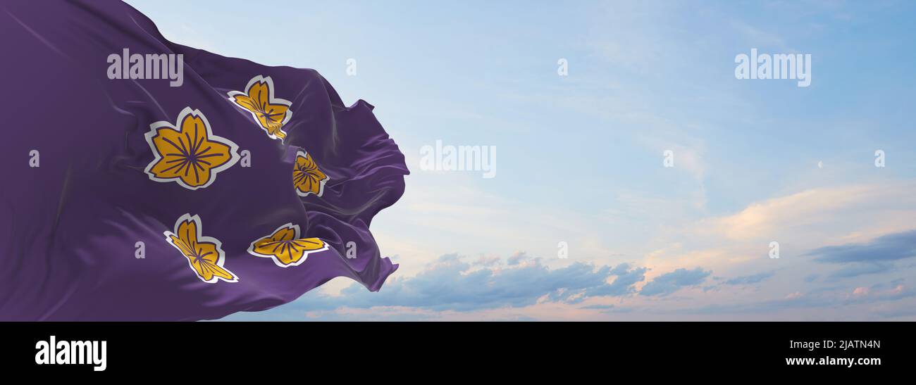 official flag of Standard of the Prime Minister , Japan at cloudy sky ...