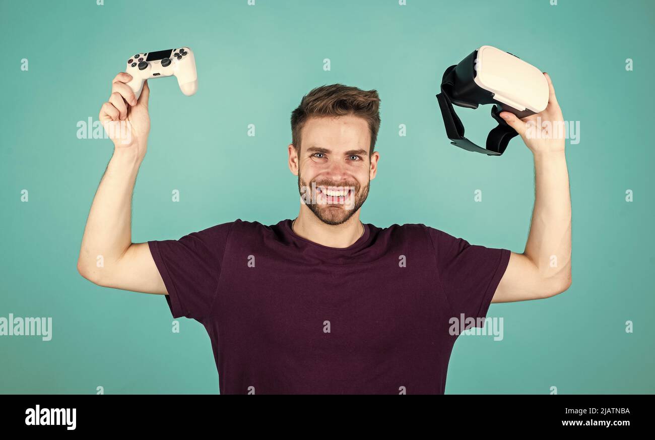 New reality is here. digital future. playing virtual computer video ...