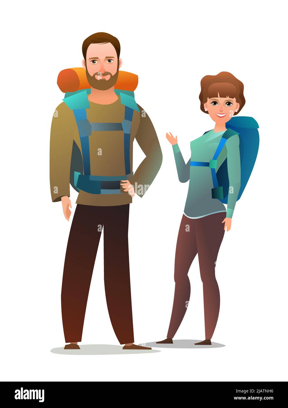 Family tourist backpacker. Backpack on his back. Cheerful person ...