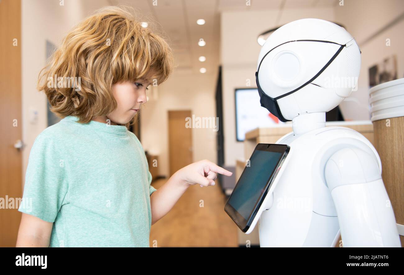 child interact with robot artificial intelligence, communication Stock ...