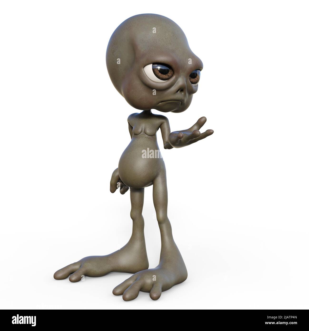 3D-illustration of a cute and funny cartoon alien asking Stock Photo ...