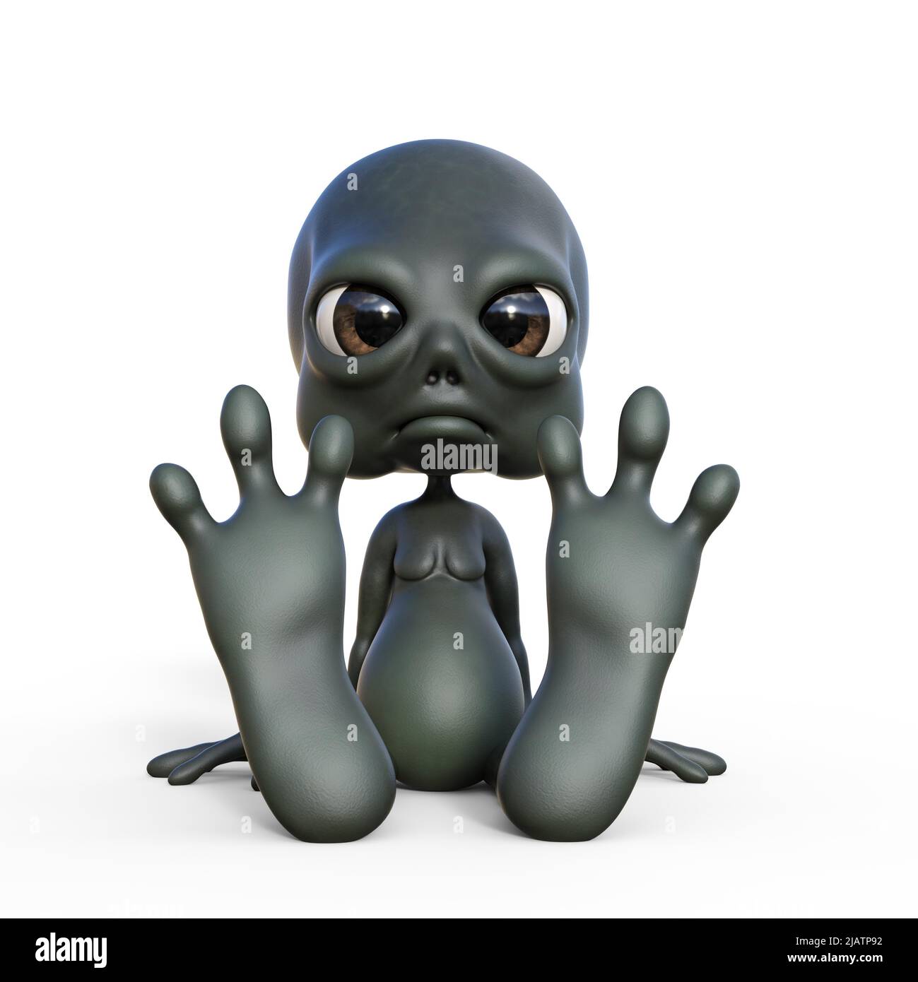 3D-illustration of a cute and funny sitting cartoon alien Stock Photo ...