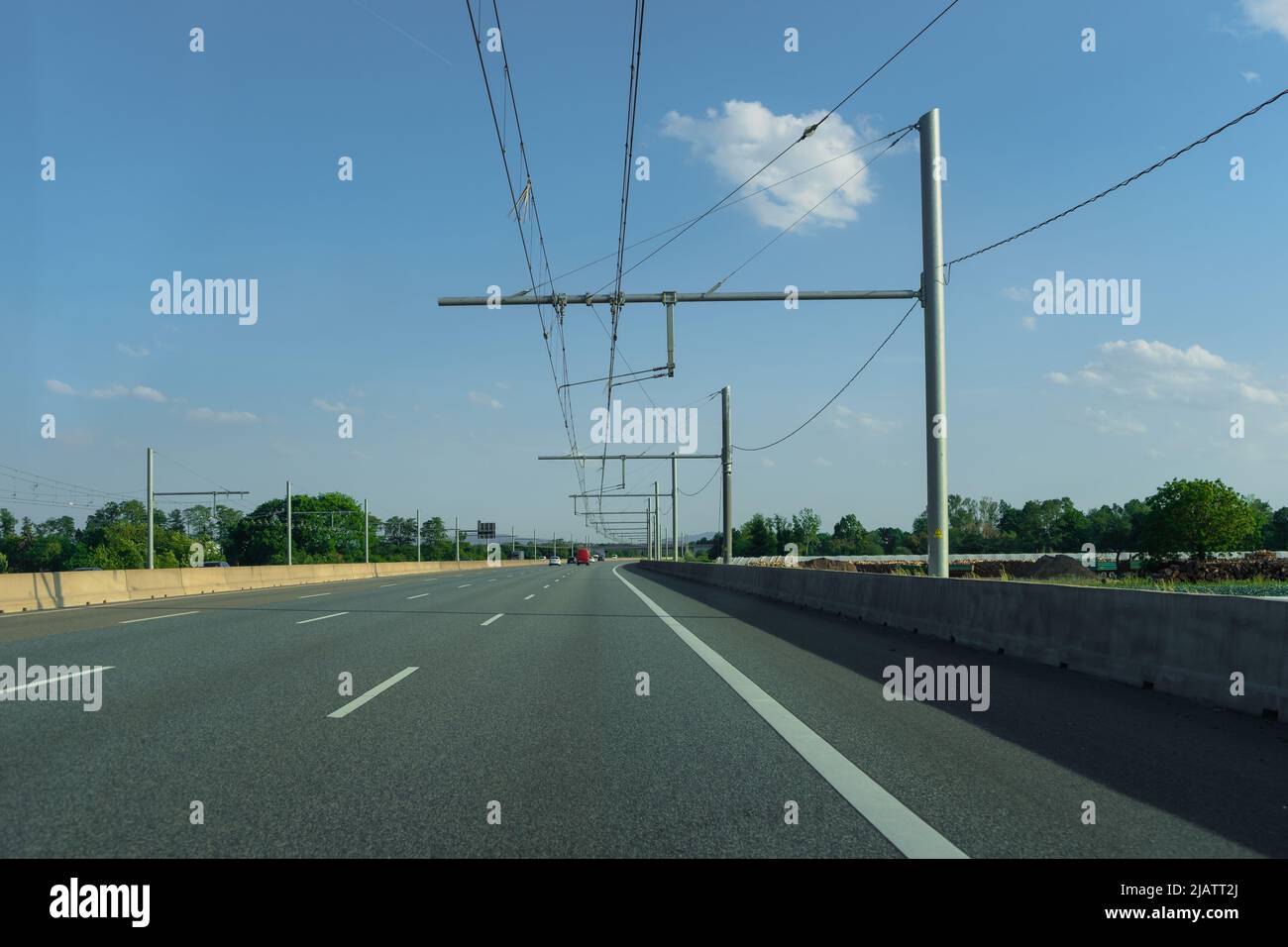 Electric highway for hybrid trucks, Germany Stock Photo - Alamy
