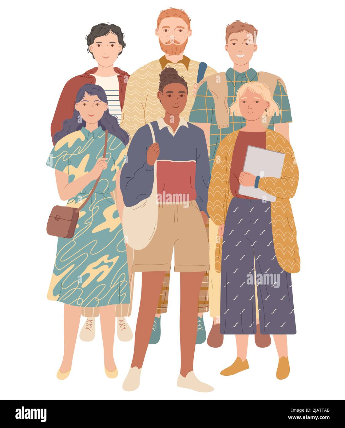 Group of students. Young people in casual clothes Stock Vector Image ...