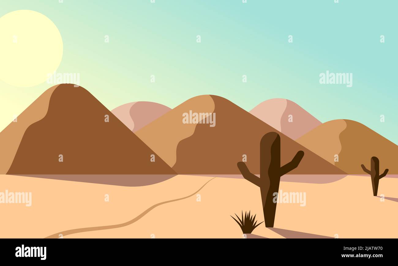 Landscape with sandy desert, dunes and cactus Stock Vector Image & Art ...