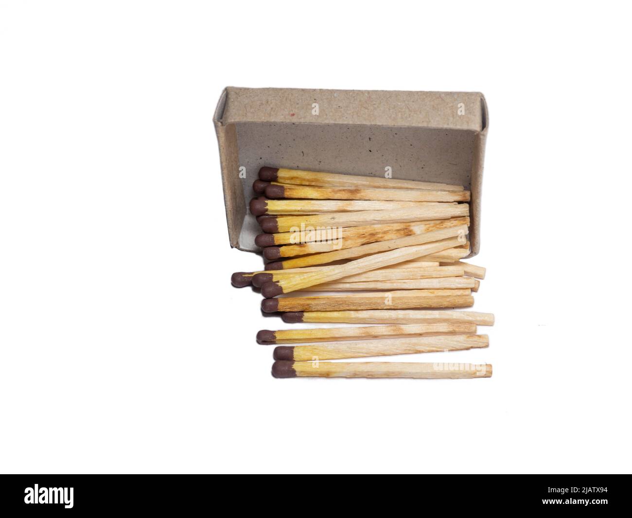 Matchbox on a white background. An overturned matchbox. Scattered ...