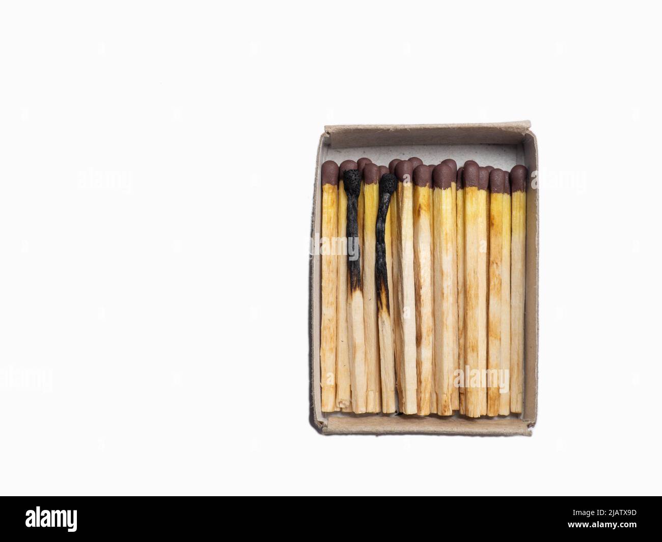 Matchbox on a white background. Burnt matchsticks in the box Stock ...