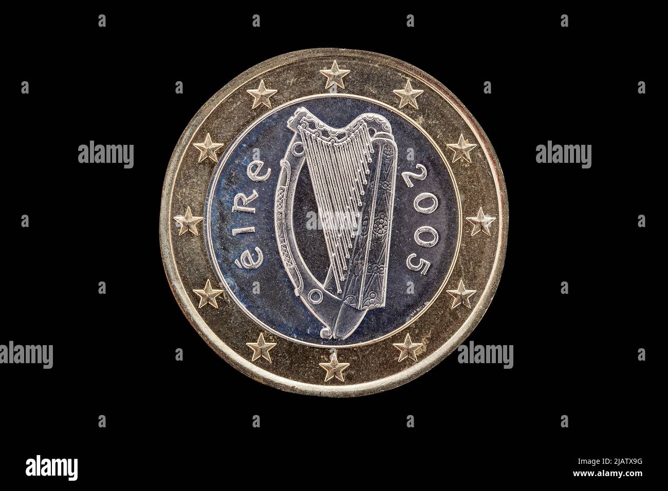 One Euro coin of Ireland (Eire) dated 2005 which shows the Irish Celtic ...
