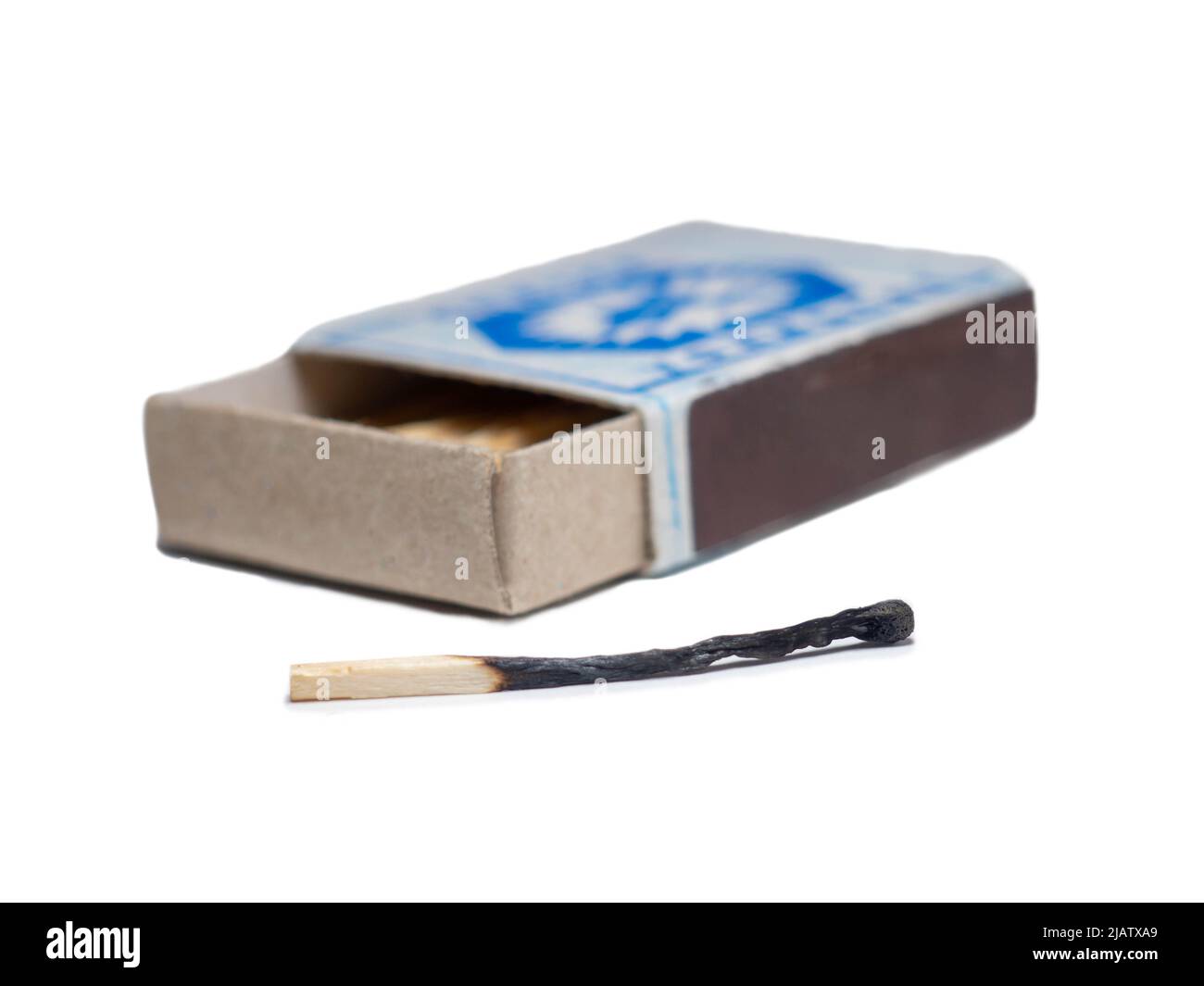 Matchbox on a white background. Burnt match near the box Stock Photo ...