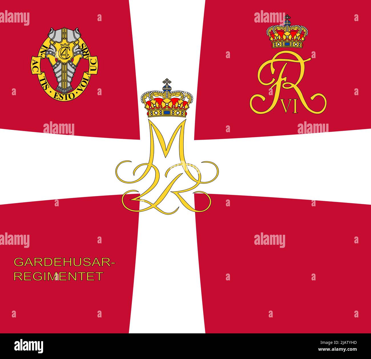 Top view of flag Guard Hussar Regiment estandart, Denmark. Danish ...