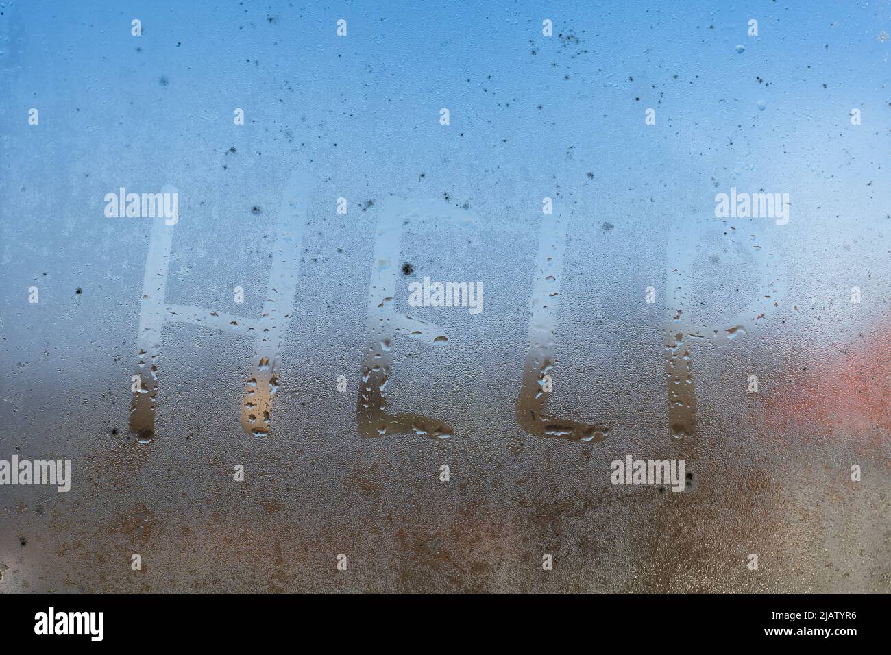 The inscription on the fogged window. Help Stock Photo - Alamy