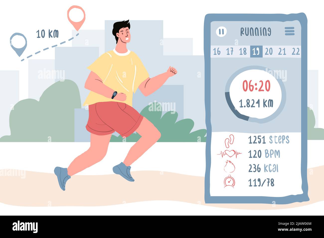 Flat cartoon man character running,sports online app use vector ...