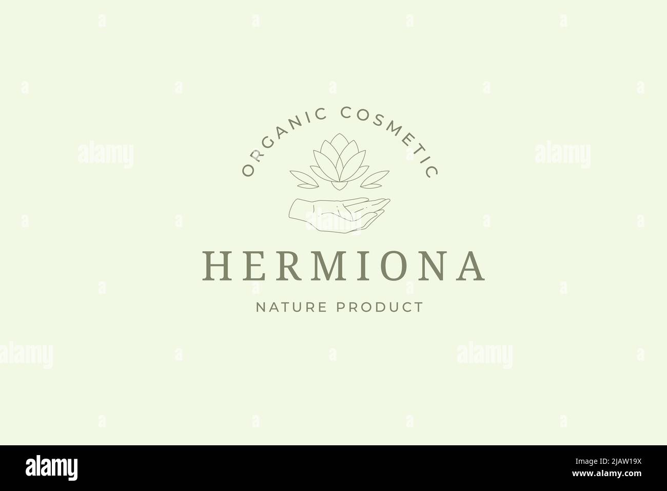 Esoteric woman hands holding natural lotus flower minimalist logo with ...