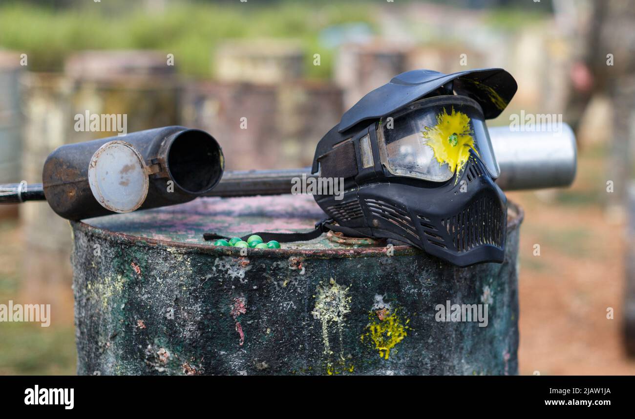 Paintball mask with splash Stock Photo - Alamy