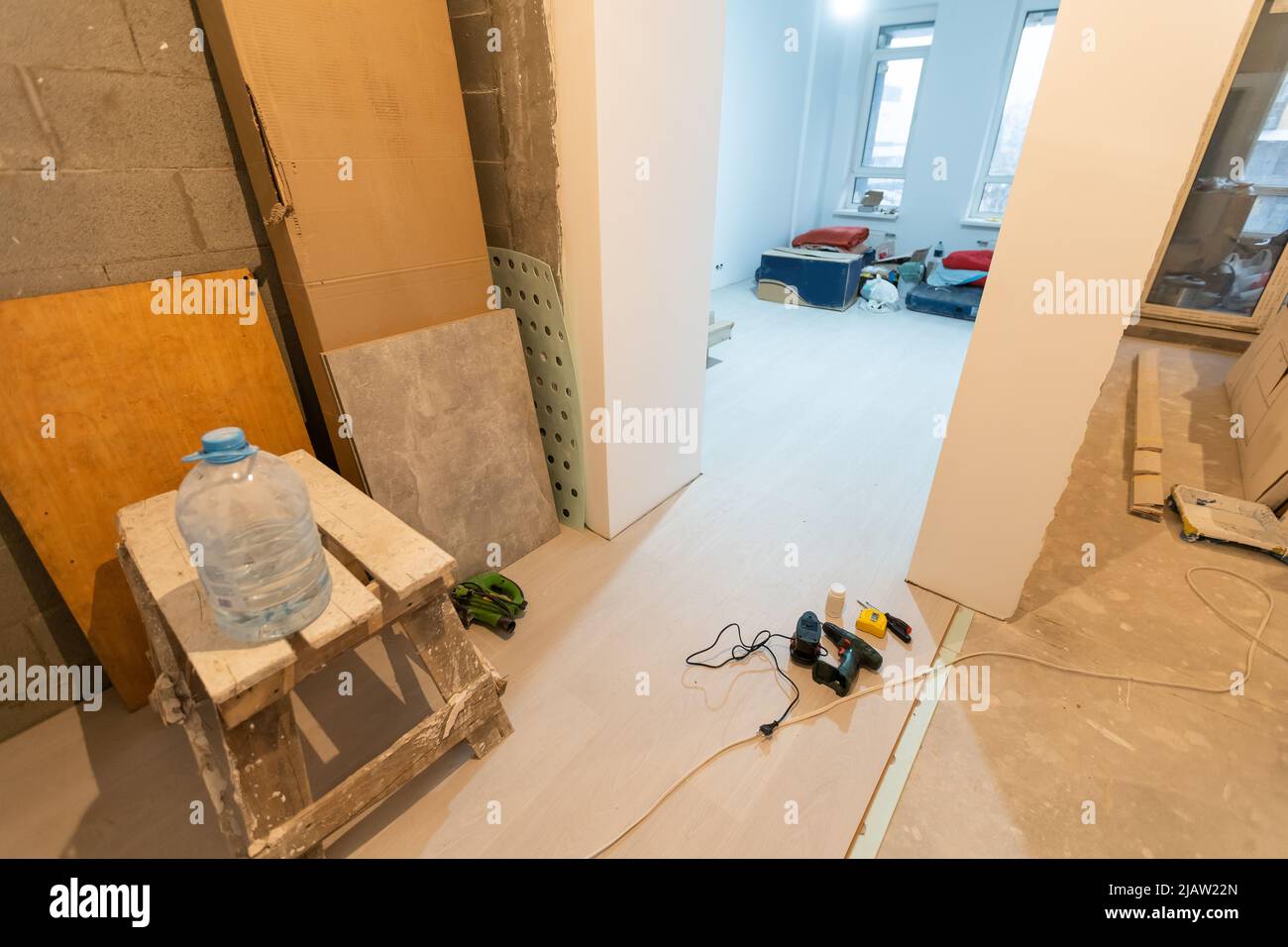 Interior renovation of a residential apartment using drywall without ...