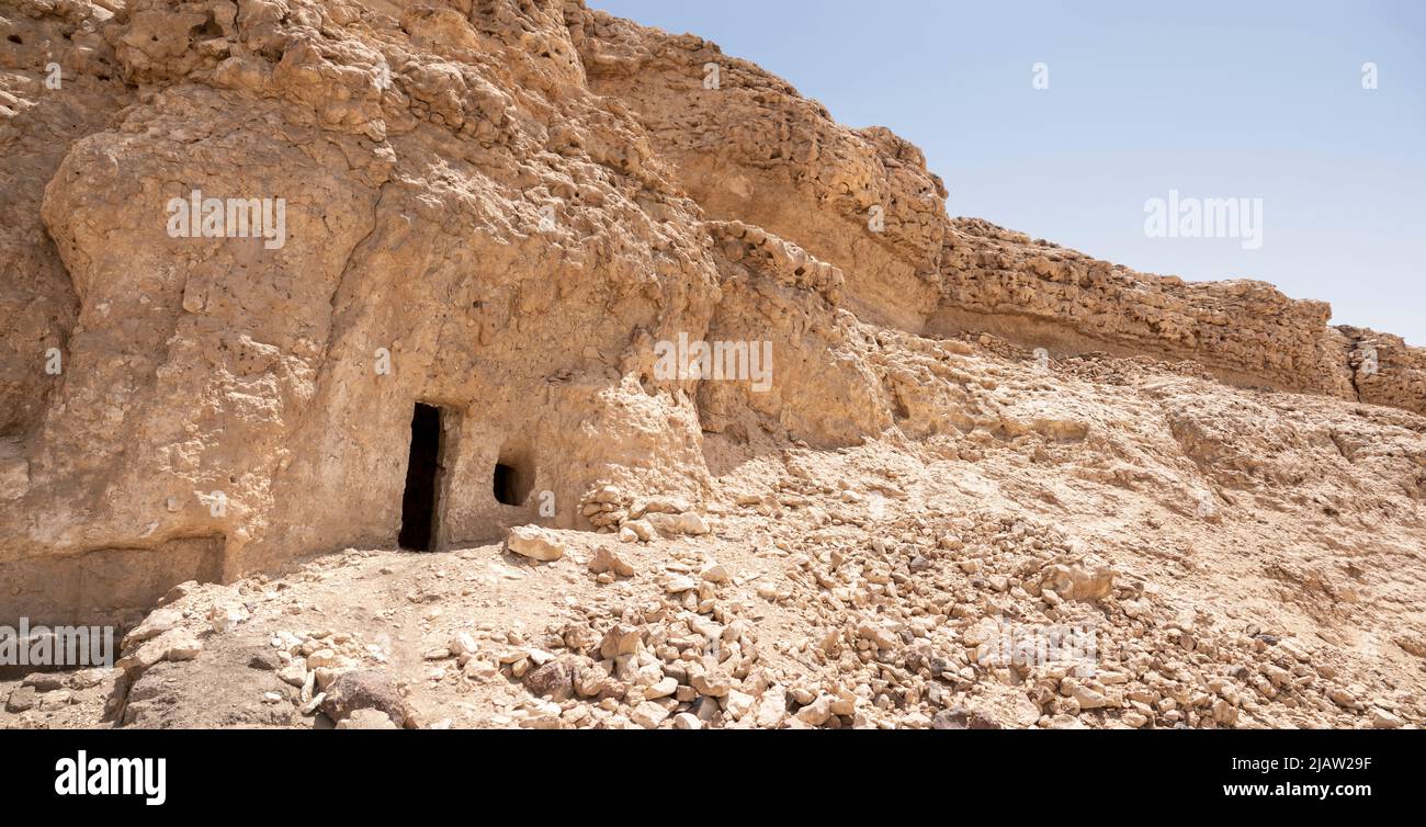 General view of rock-cut tombs in Amarna, also known as Akhetaten ...