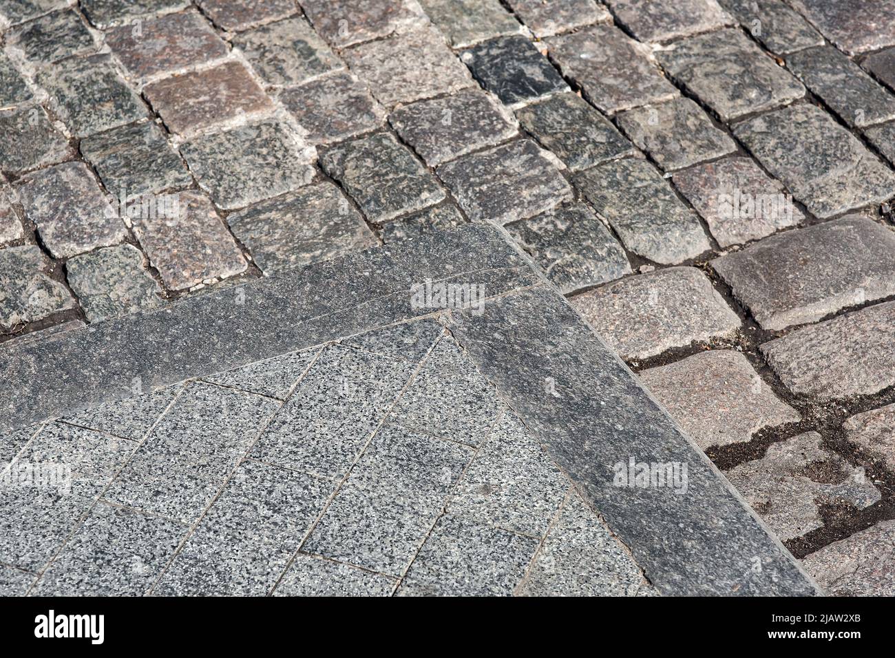 corner of a pedestrian sidewalk made of granite curb and stone ...