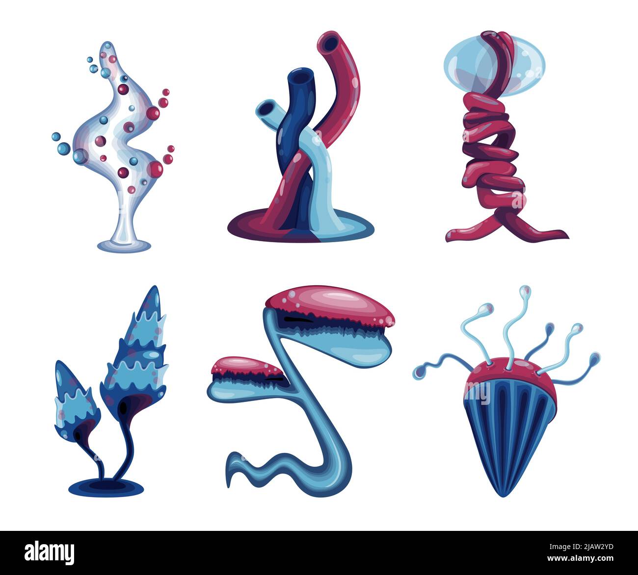 Fantasy alien plants set. Magic unusual nature elements, mushrooms ...