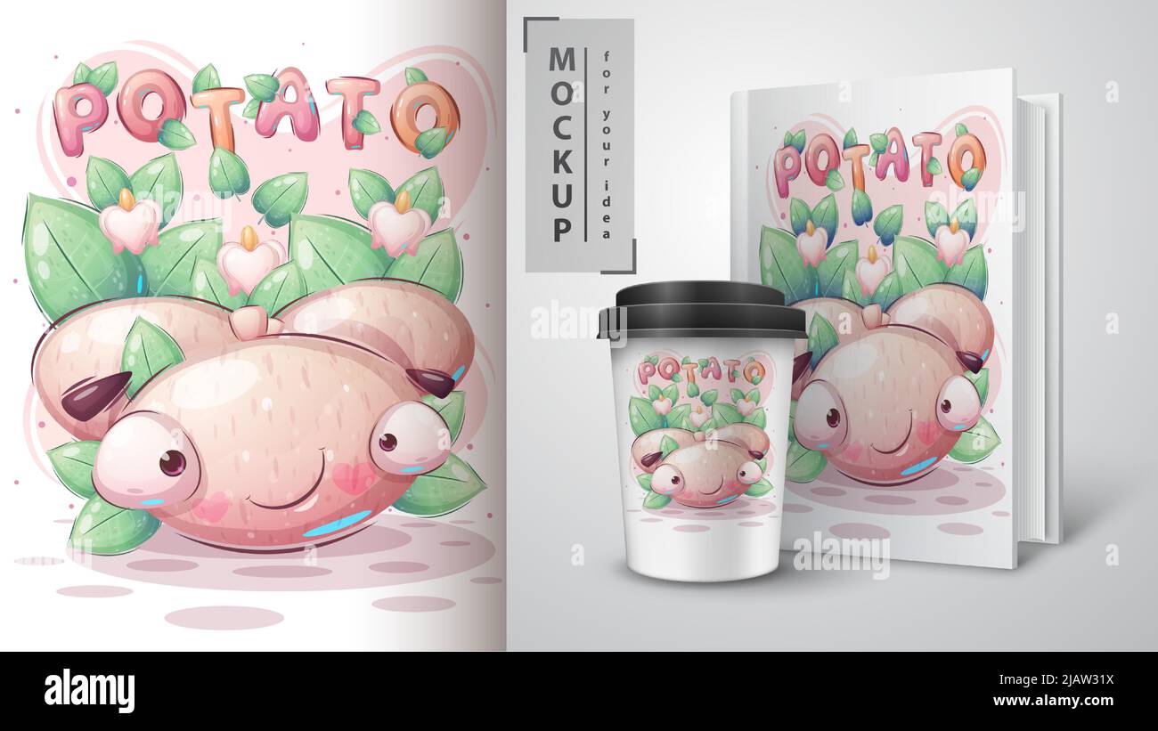 Cartoon character adorable potato poster and merchandising Stock Vector ...