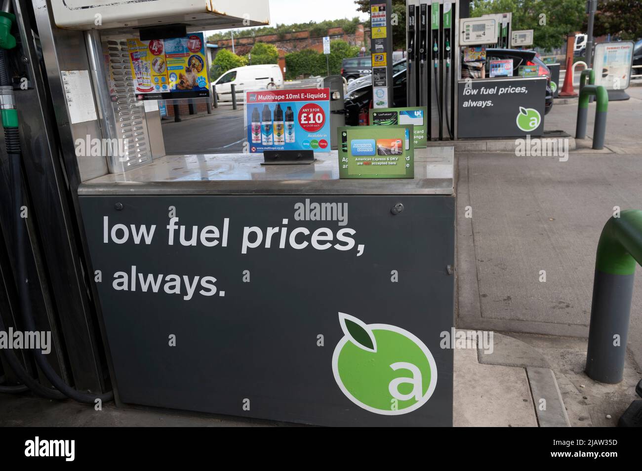 Liverpool, England, Uk. Petrol pump in Applegreen petrol station Stock ...