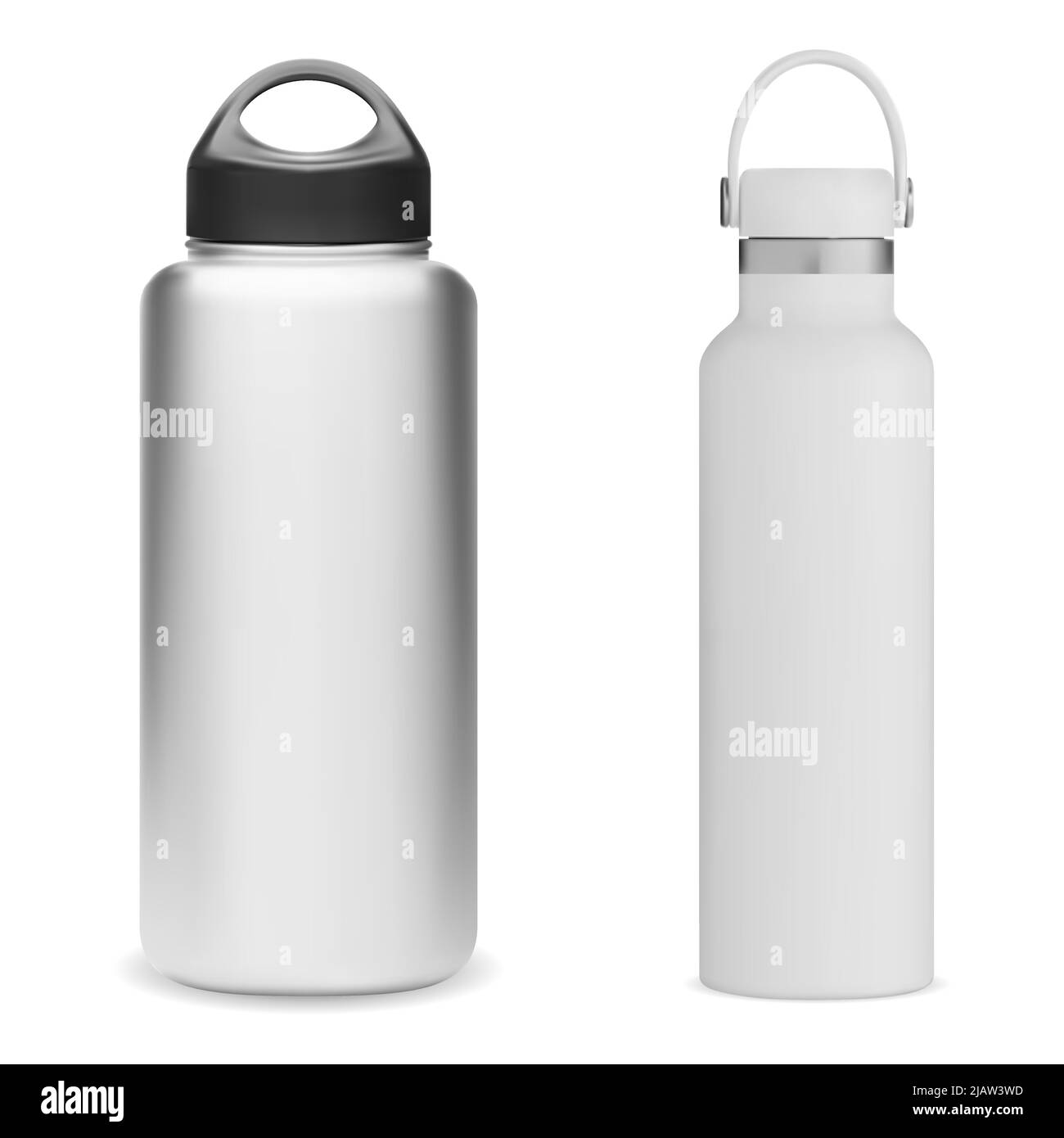 Water bottle. Metal thermo flask mockup. Reusable sport bottle aluminum ...