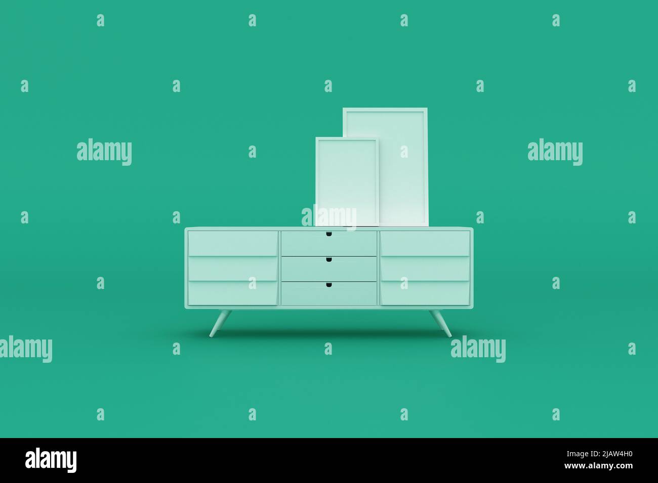 TV cabinet isolated on turquoise background, flat style, 3D rendering ...