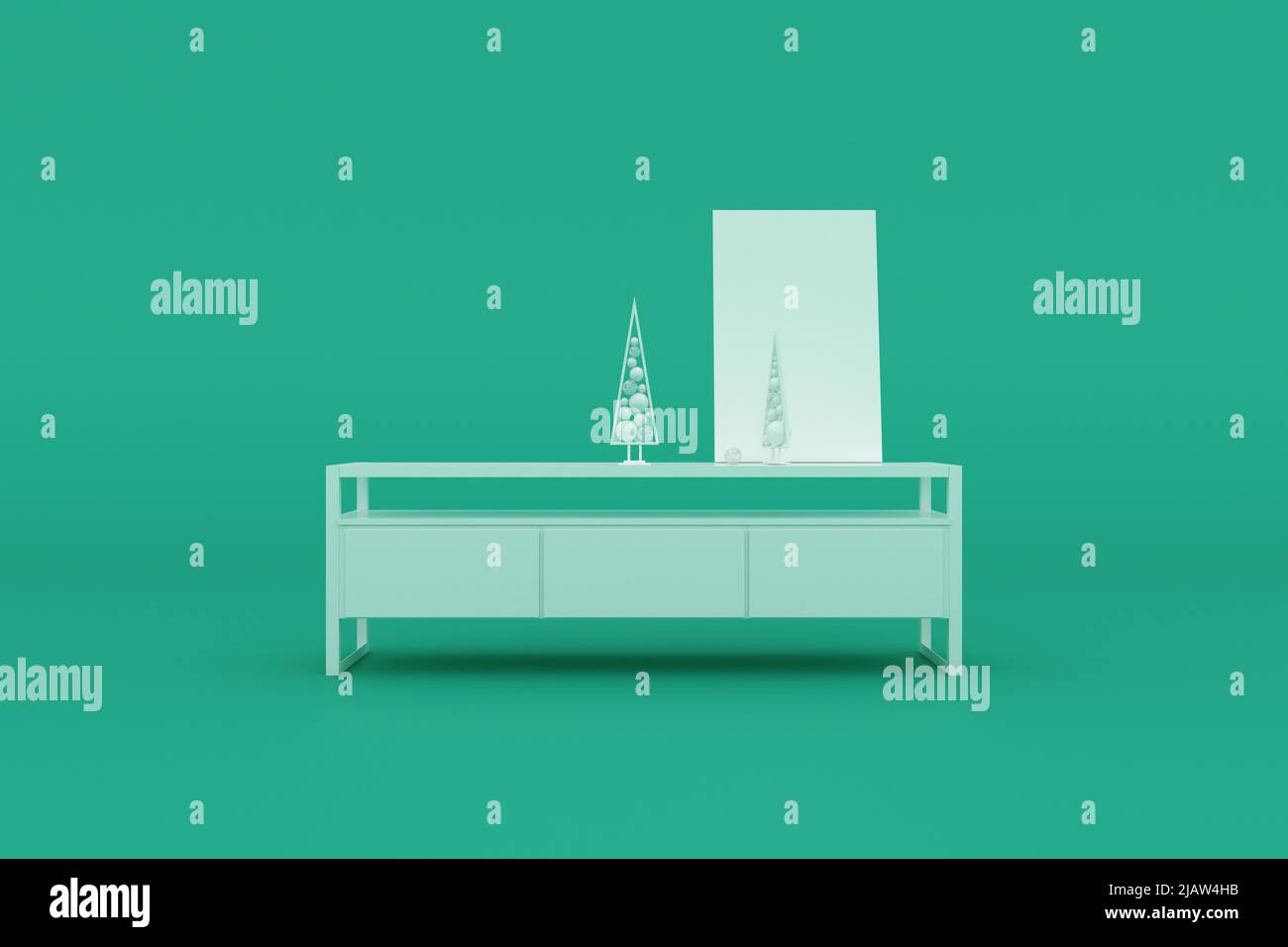 TV cabinet isolated on turquoise background, flat style, 3D rendering ...