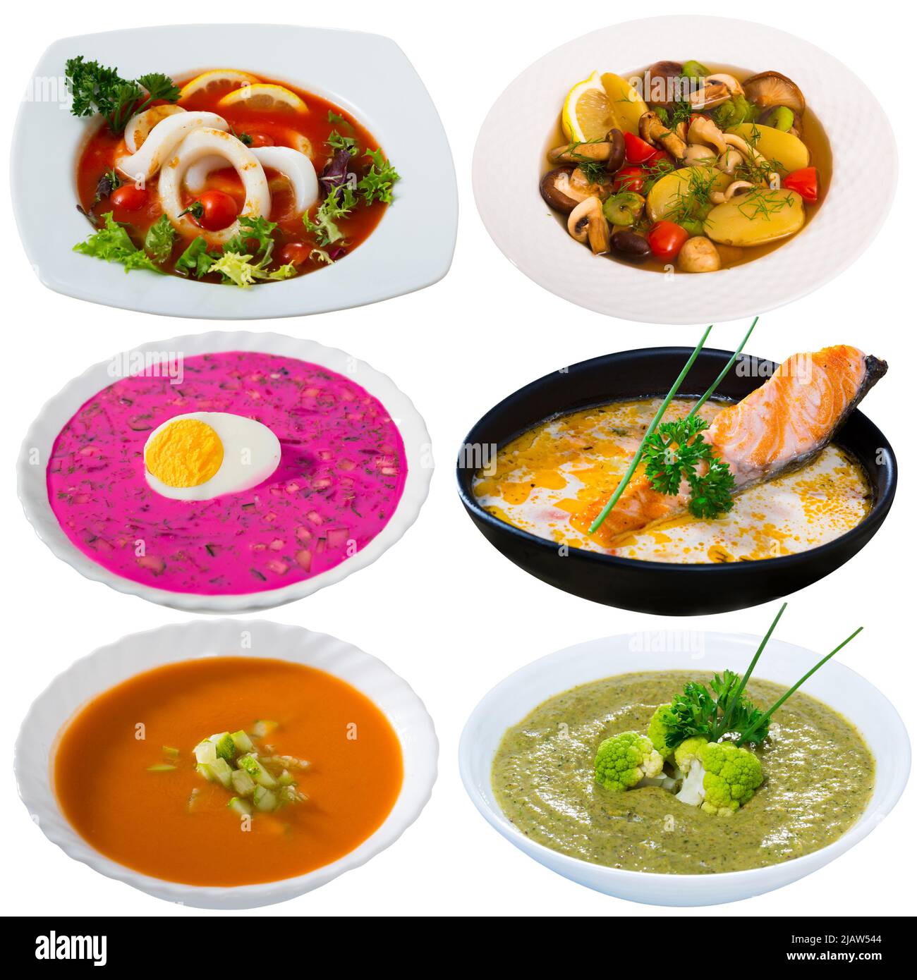Collage of different soups isolated Stock Photo - Alamy