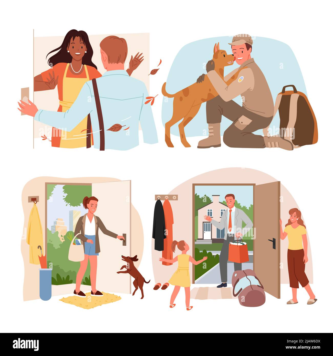 People come home set, return from trip or army, walk or work, mother ...