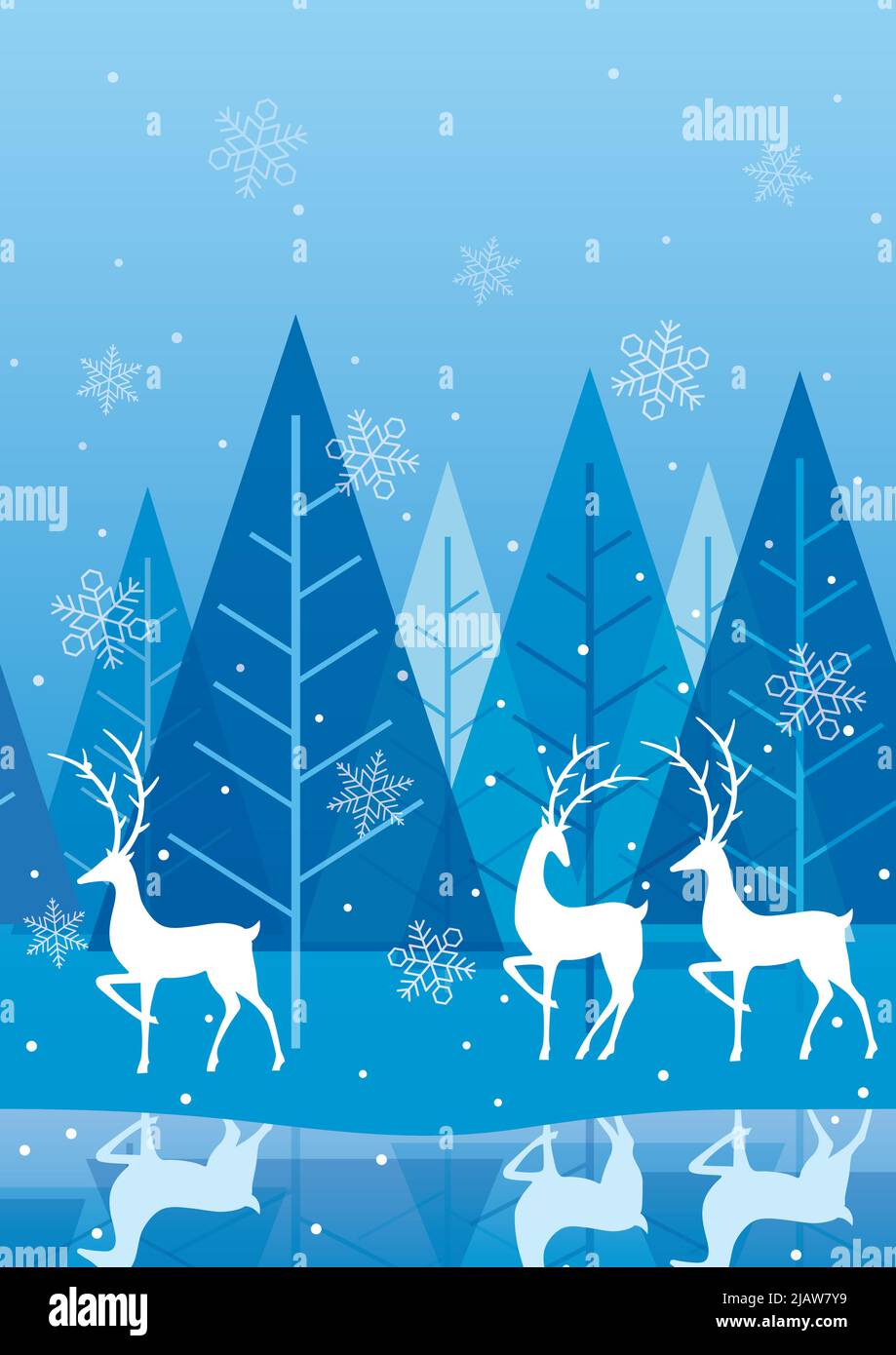 Seamless Blue Winter Forest Background With Reindeers And Text Space ...
