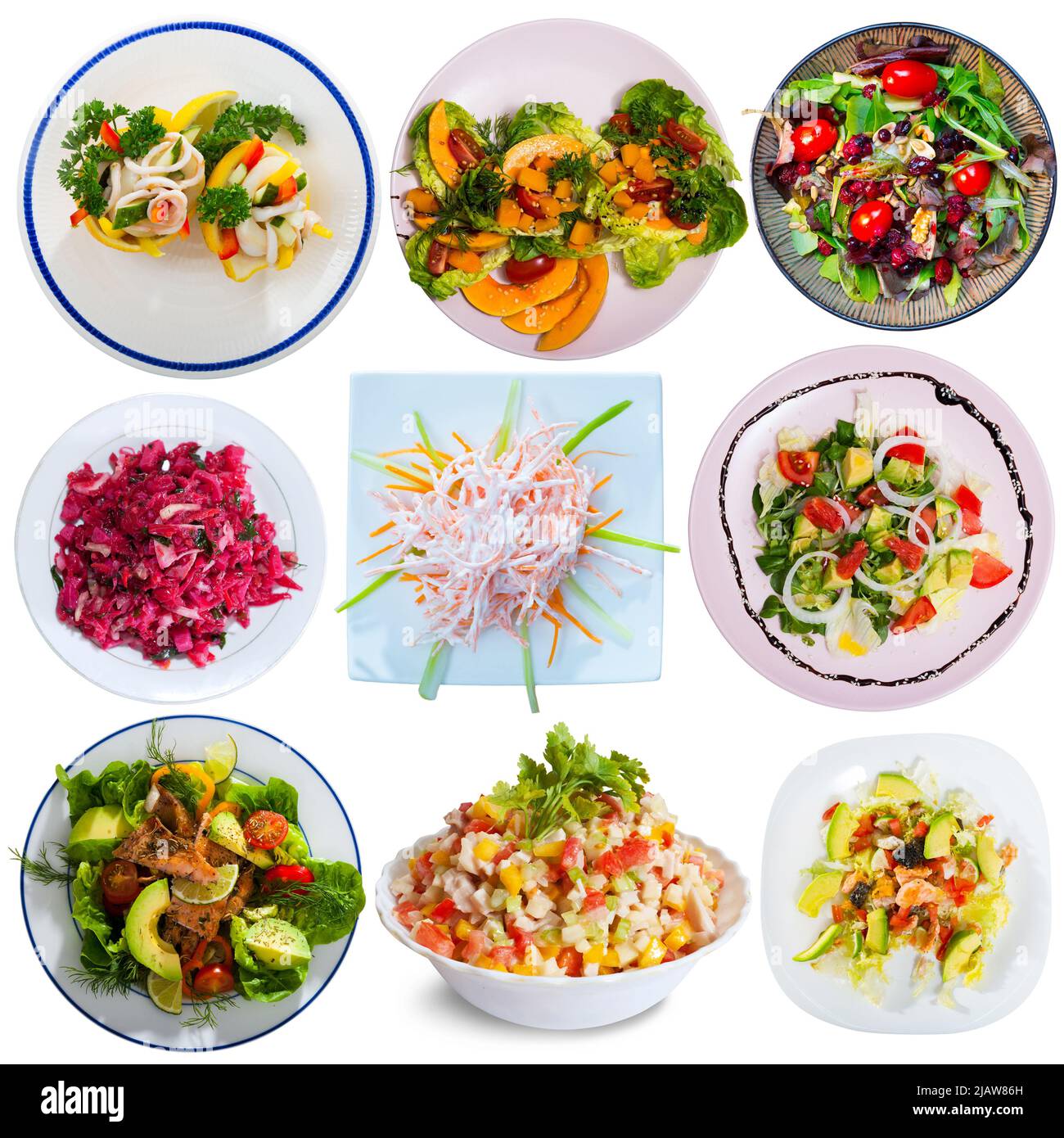Collection of salads isolated on white Stock Photo - Alamy