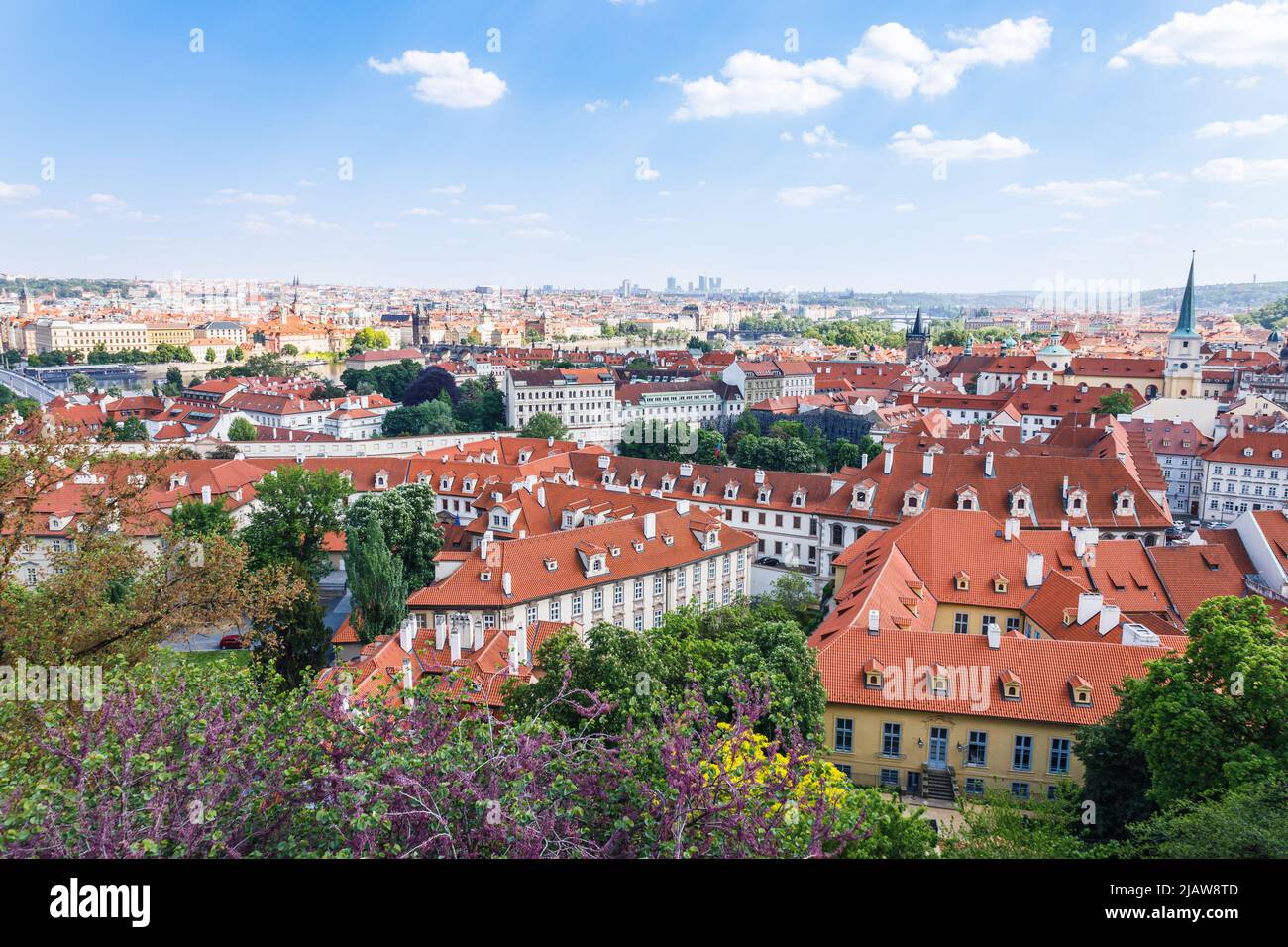 Prague Old Town historical center with red tiled roof buildings, Czech ...