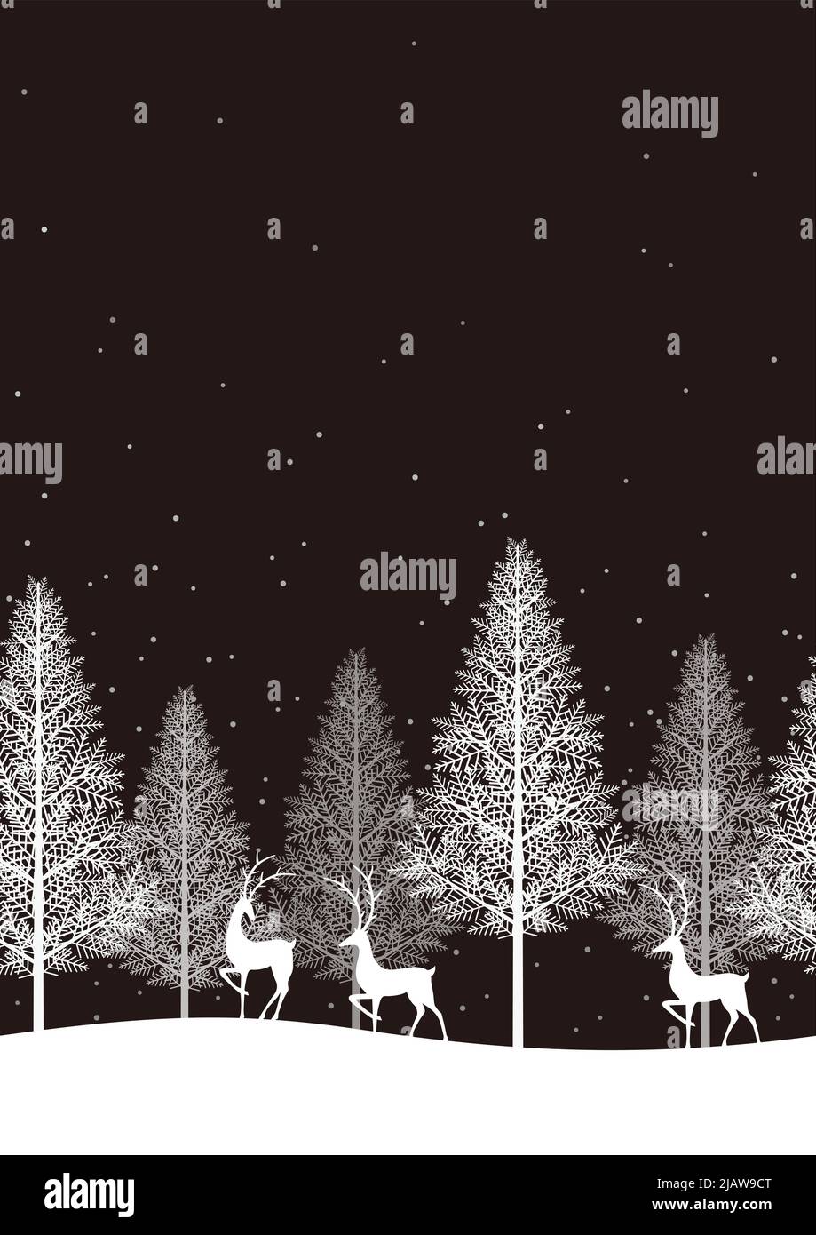 Seamless Winter Forest With Reindeers Isolated On A Black Background ...