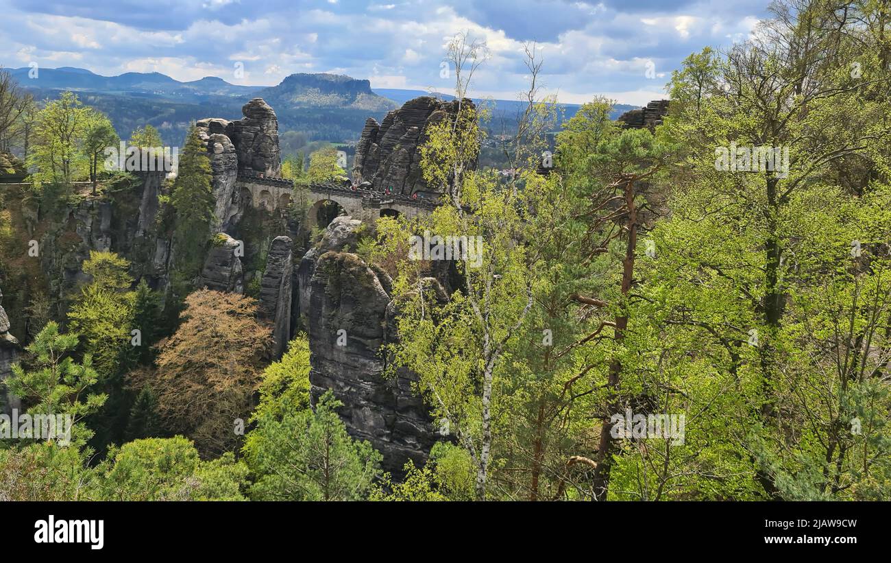 Bastei in the Elbe Sandstone Mountains Saxony Germany Stock Photo - Alamy