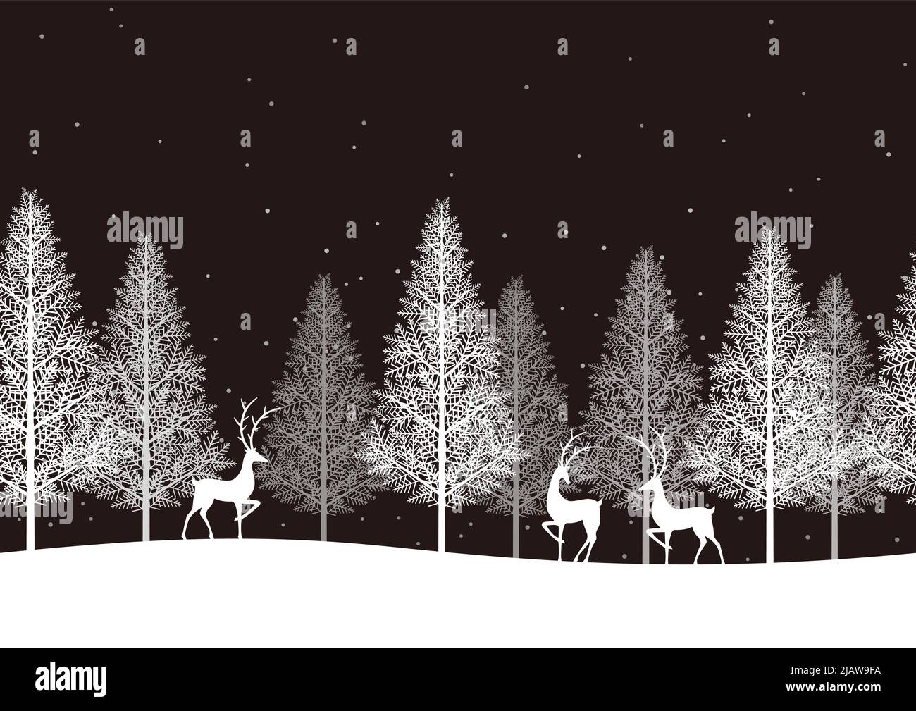 Seamless Winter Forest With Reindeers Isolated On A Black Background ...