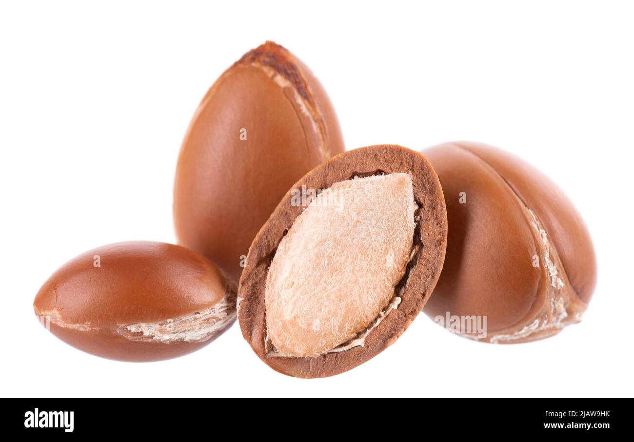 Argan seeds isolated on white background. Natural argan nuts from ...