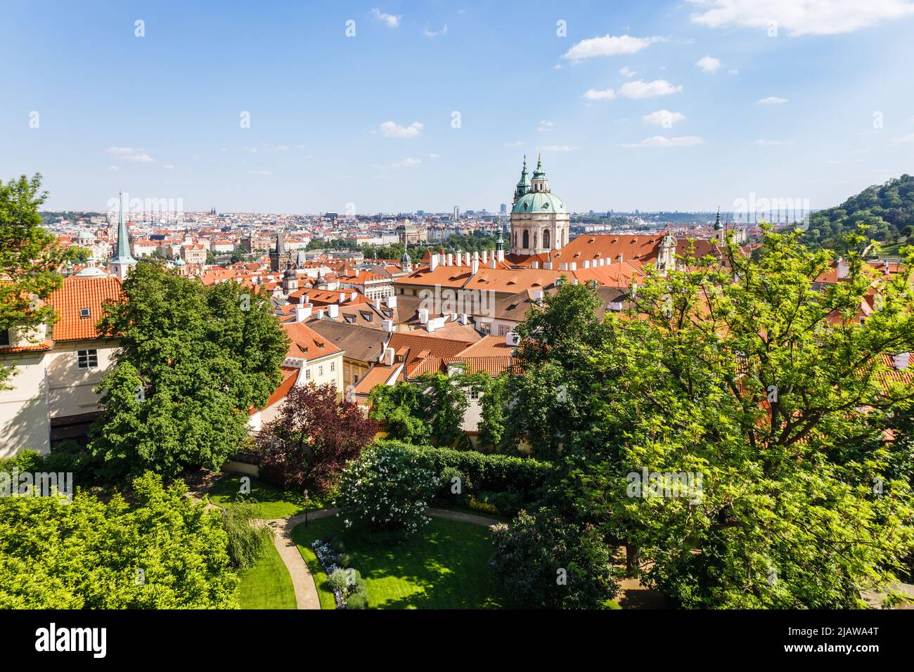 Houses with traditional red roofs in Prague Old Town, Czech Republic ...