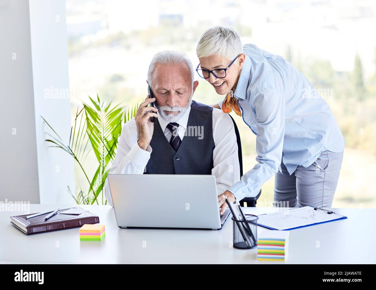 senior business man woman office happy team colleague work teamwork ...