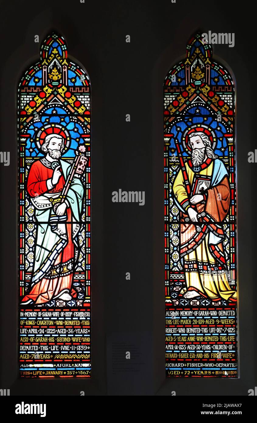 A stained glass window by Alexander Gibbs depicting St Peter and St ...