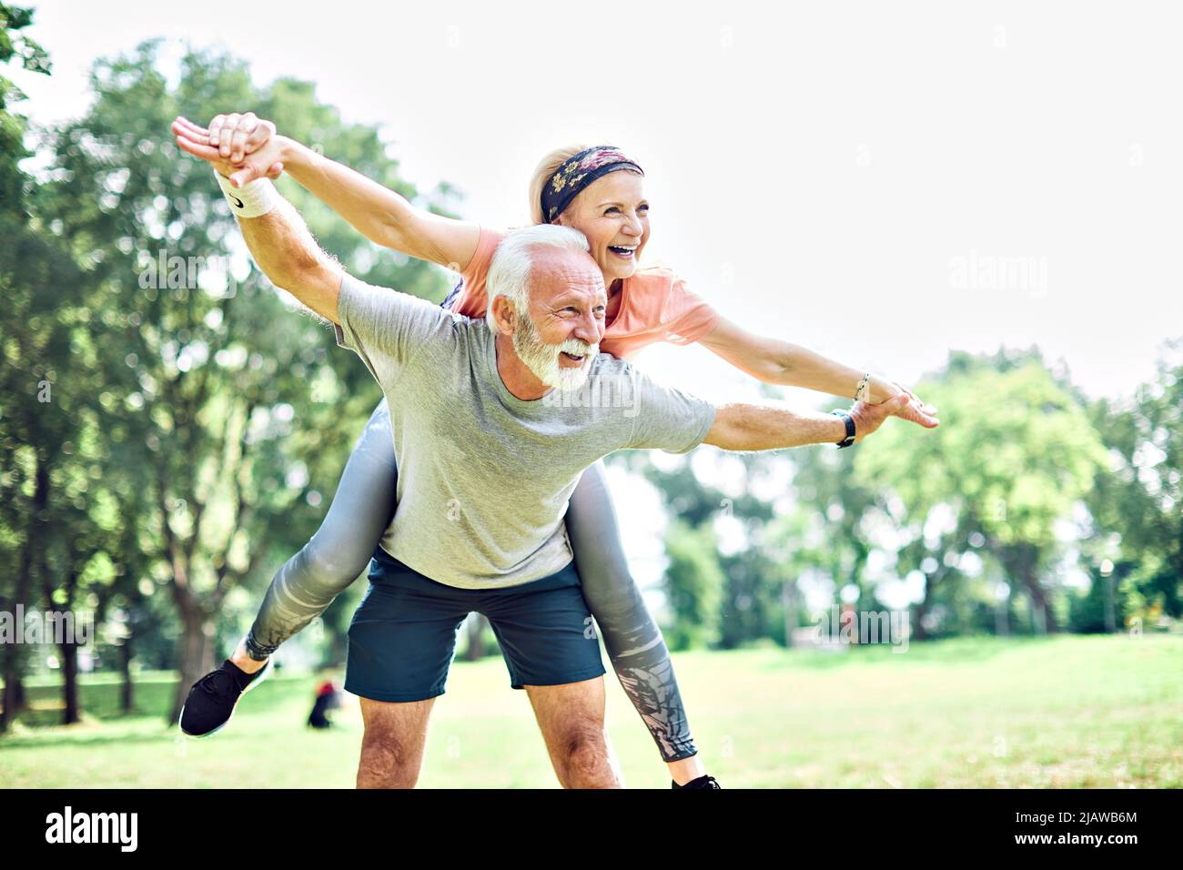 outdoor senior fitness woman man lifestyle active sport exercise ...