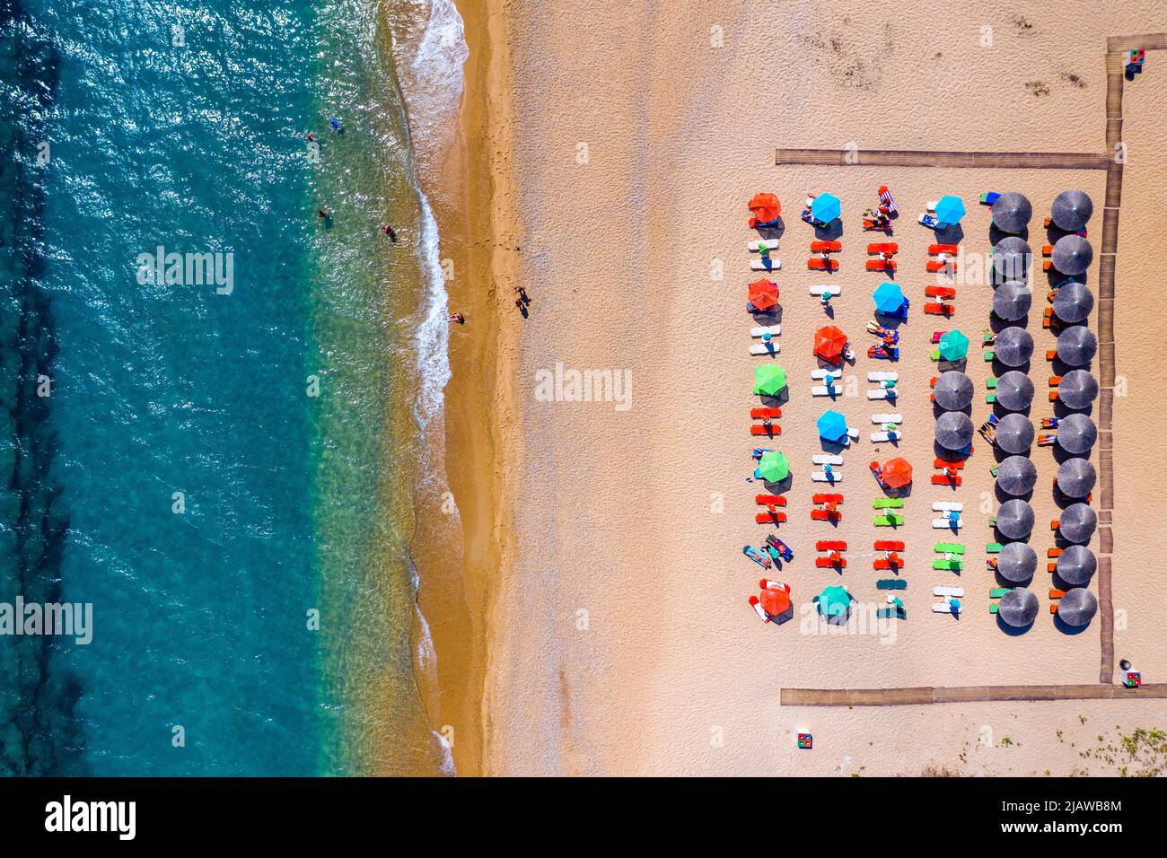 View from above, stunning aerial view of an amazing beach with beach ...