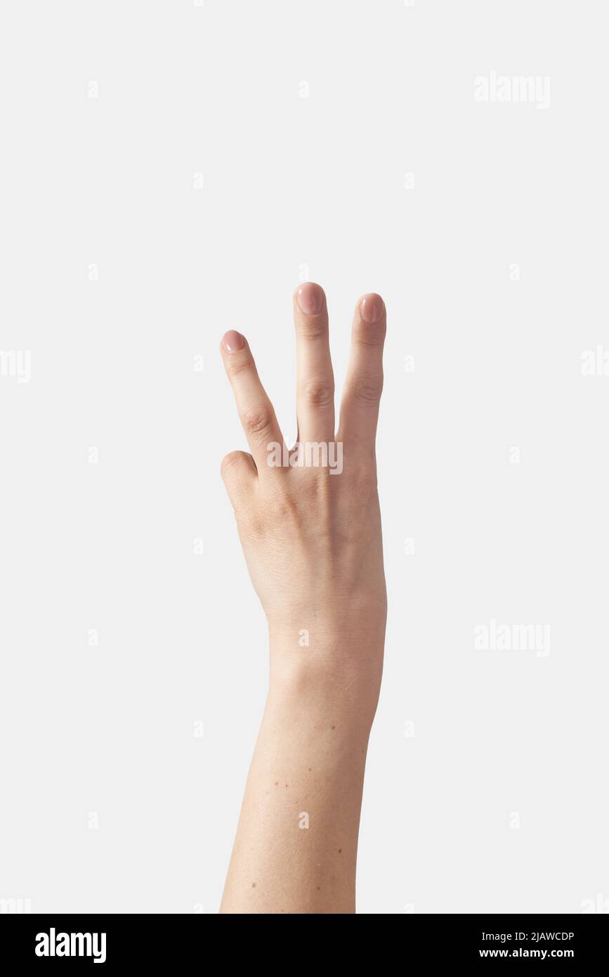Numeric count on fingers, female outer hand in vertical position with ...