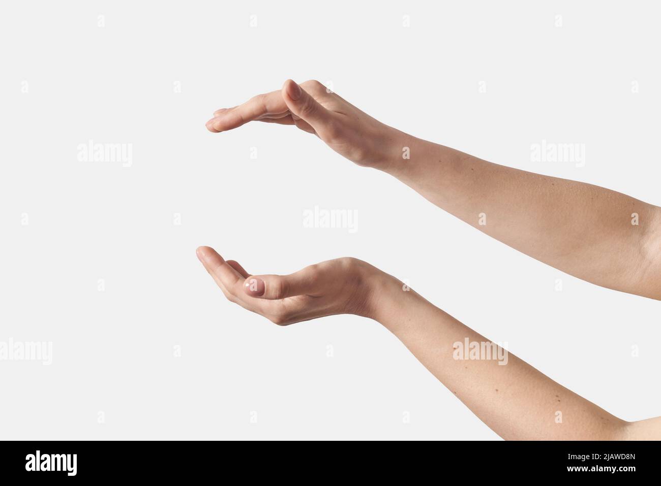 Wide open female hands for your product placement horizontal position ...