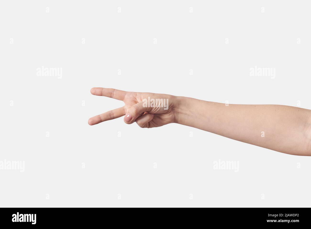 Horizontal victory gesture , peace sign, letter V in sign language or ...