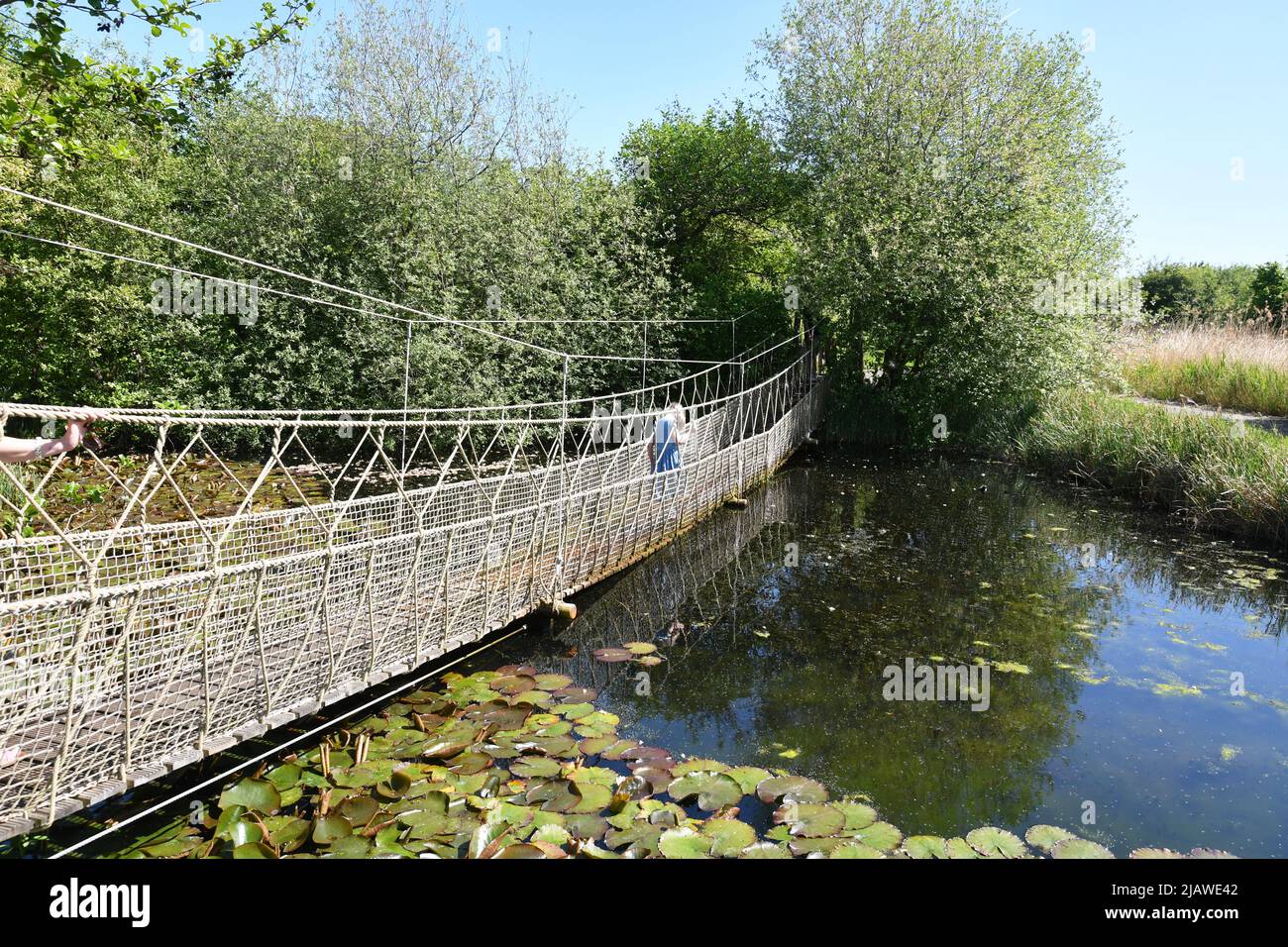 Rope bridge at the London Wetland Centre, London, England, UK Stock ...