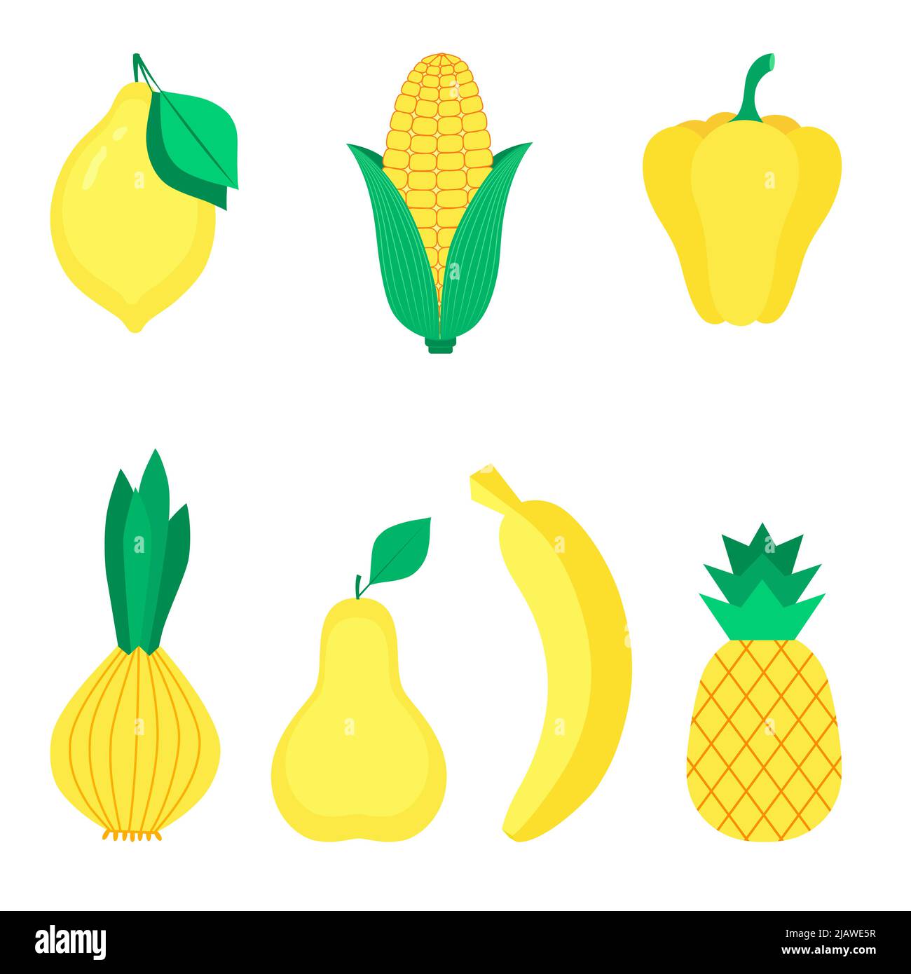 Set of organic fruits, vegetables in yellow color. Healthy lifestyle ...