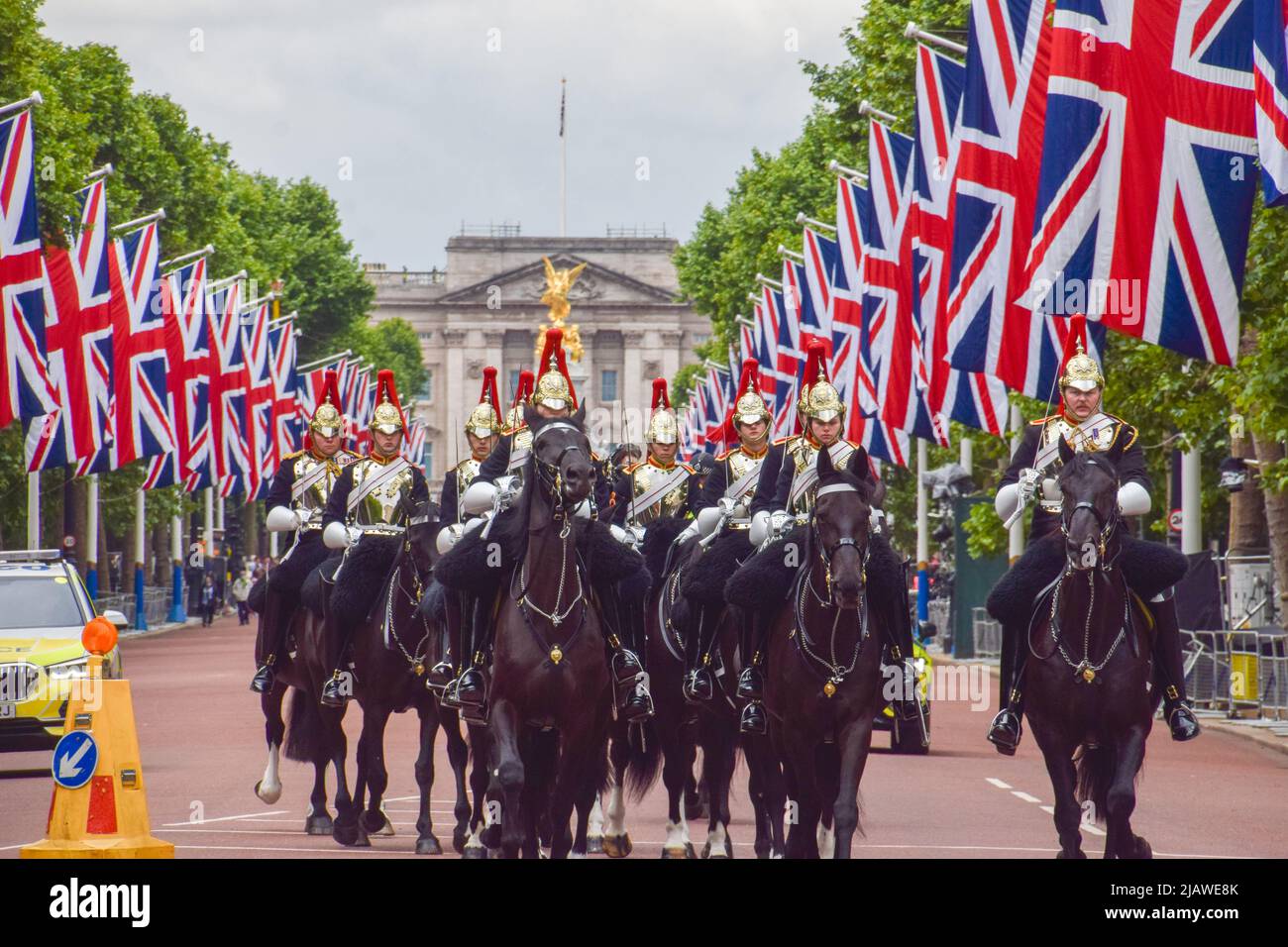 London, UK. 1st June 2022. Members of the Household Cavalry Mounted ...