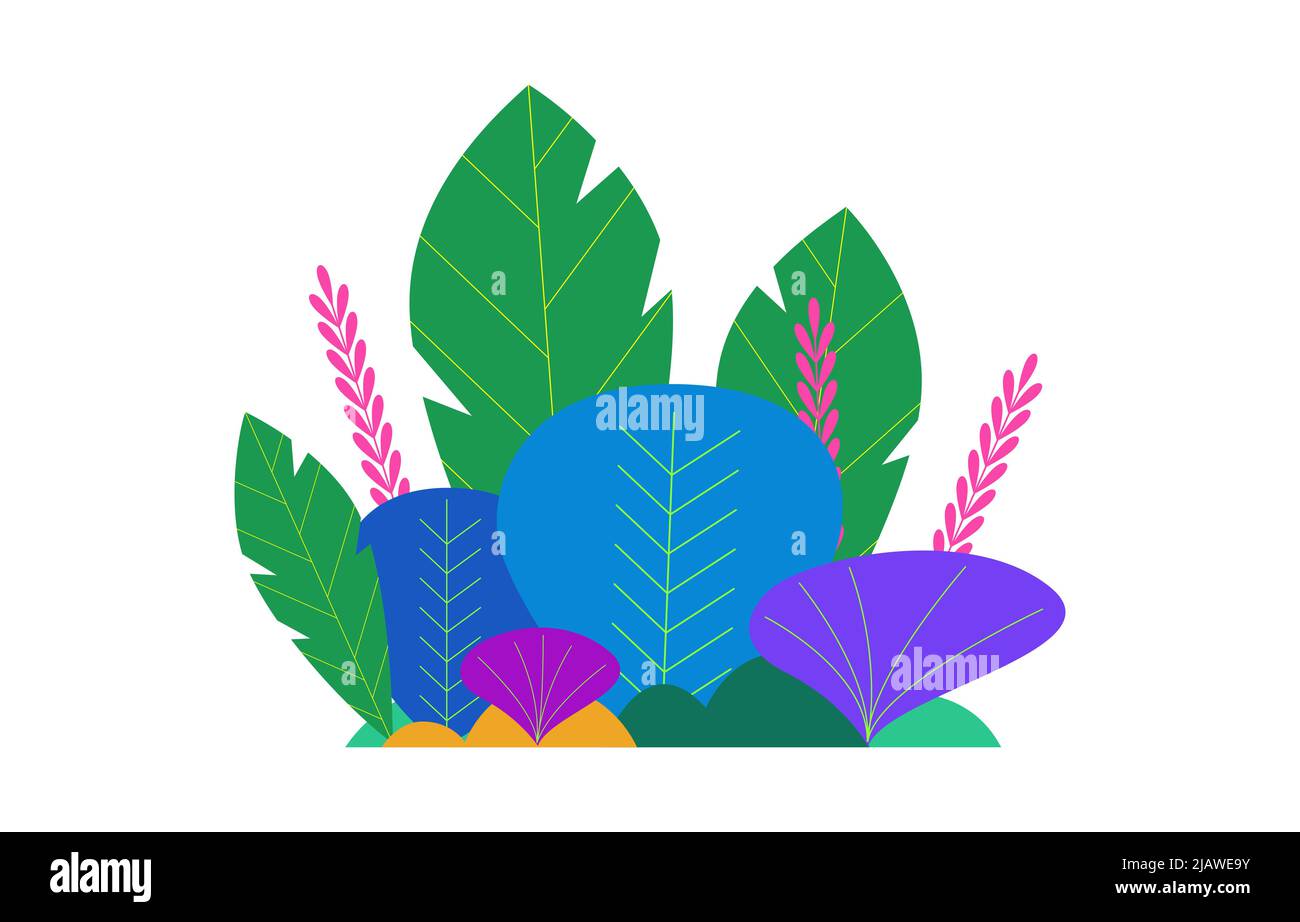 Trendy neon gradient plants and leaves background in flat style. Trees ...